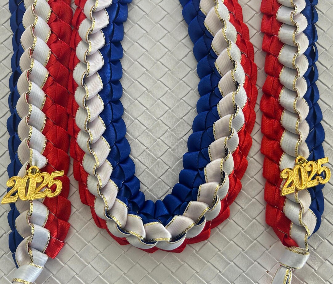 Handmade Graduation Ribbon Lei: Red, White, Blue, Gold 2025 Charms - Etsy