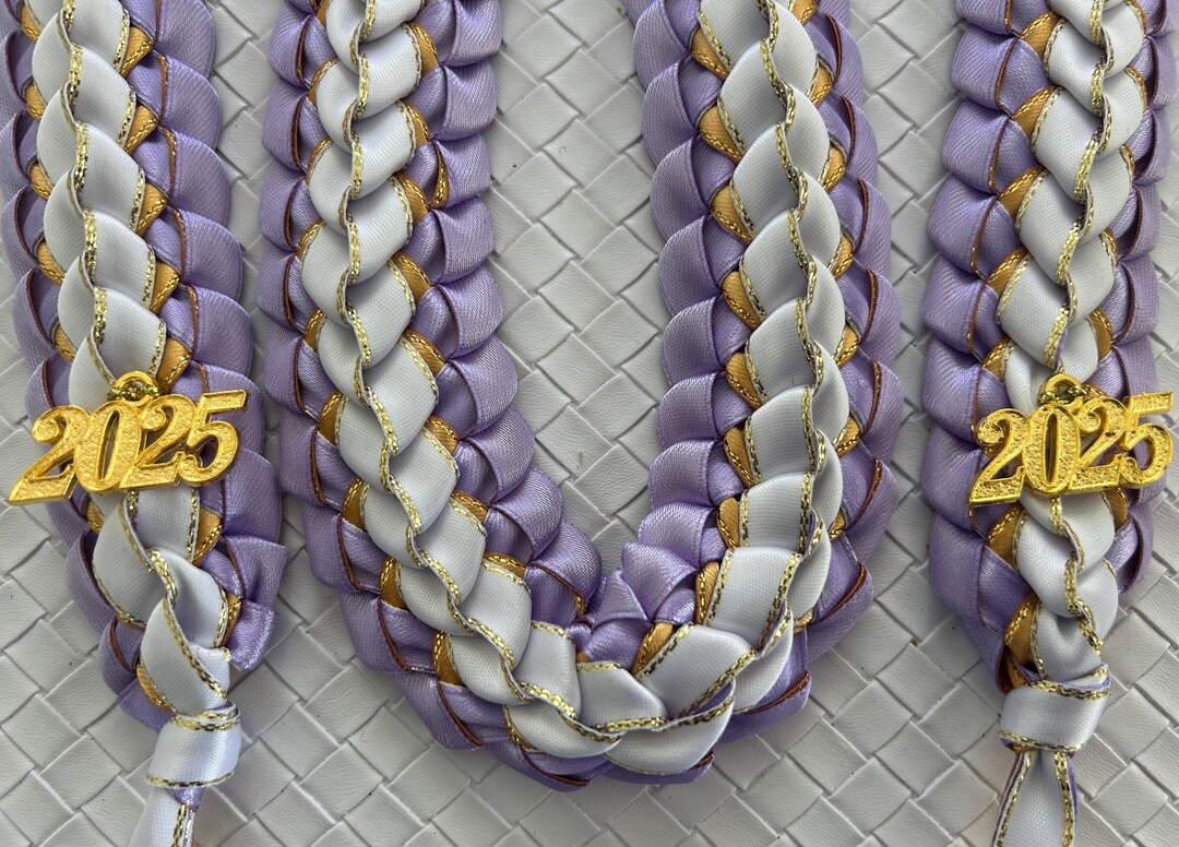 Handmade Graduation Ribbon Lei: Lavender, White & Gold 2025 Charms - Etsy