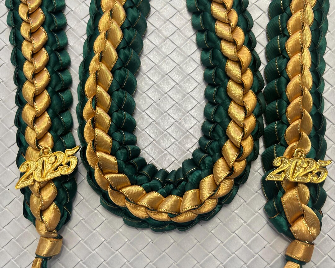 Graduation Stole Double Braided Leis Forrest Green /gold Edged Ribbon ...