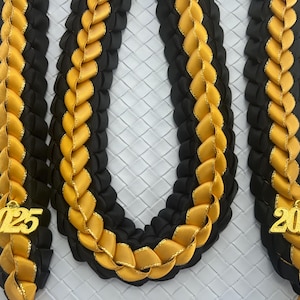 Graduation Stole Double Braided Ribbon Leis Black / Gold Edged Ribbon ...