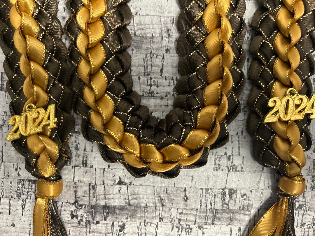 Graduation Stole Double Braided Open Ended Lei Brown / Brown Gold Edged ...