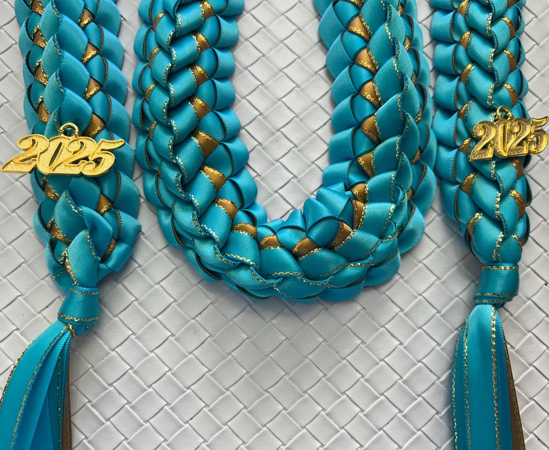 Graduation Stole Double Braided Lei Turquoise / Gold Edged Ribbon 2025 ...