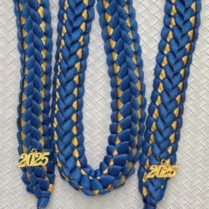 Graduation Stole Double Braided Ribbon Leis Blue / White Gold Edged ...