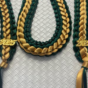 Graduation Stole Double Braided Leis Forrest Green /gold Edged Ribbon ...