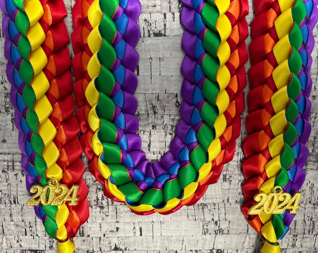 Graduation Stole Lei Double Braided Rainbow Pride Blue Purple Green ...
