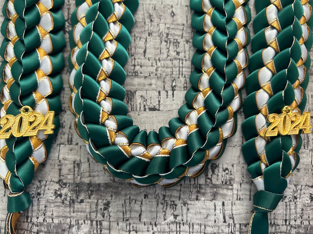 Graduation Stole Open Ended Double Braided Ribbon Forrest Green / White ...