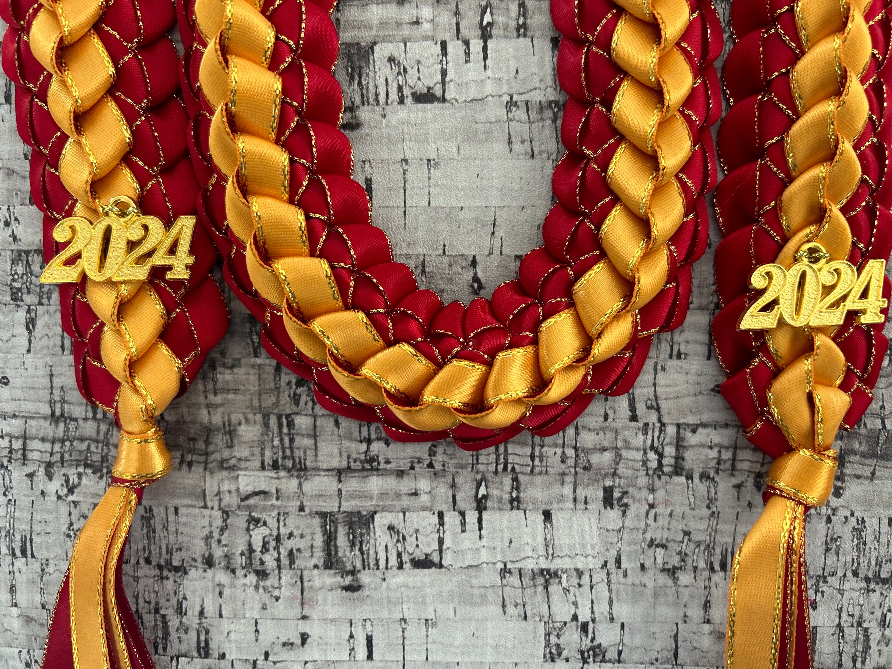 Graduation Stole Double Braided Ribbon Leis Red Gold Edged / Gold Edged ...