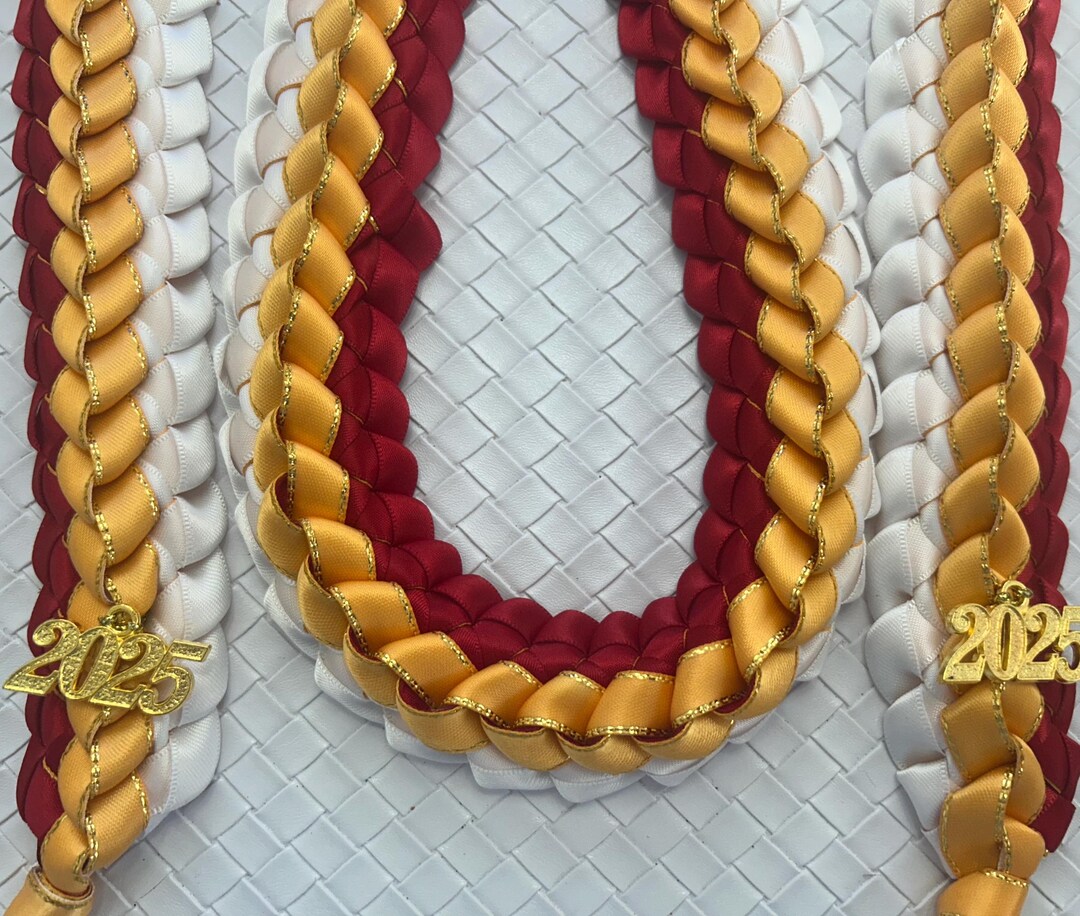 Graduation Stole Open Ended Ribbon Lei Double Braided Dark Red / White ...