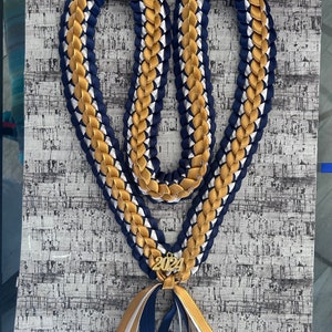 Graduation Lei Double Braided Ribbon Lei Navy / Gold Edged Ribbon ...