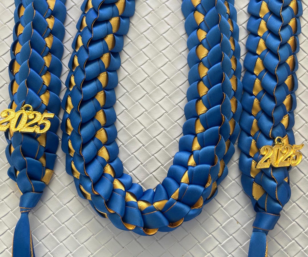 Graduation Stole Double Braided Ribbon Leis Blue / White Gold Edged ...