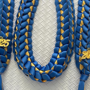 Graduation Stole Double Braided Ribbon Leis Blue / White Gold Edged ...