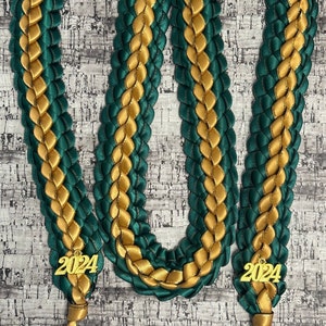 Graduation Stole Double Braided Leis Dark Green /gold Edged Ribbon ...