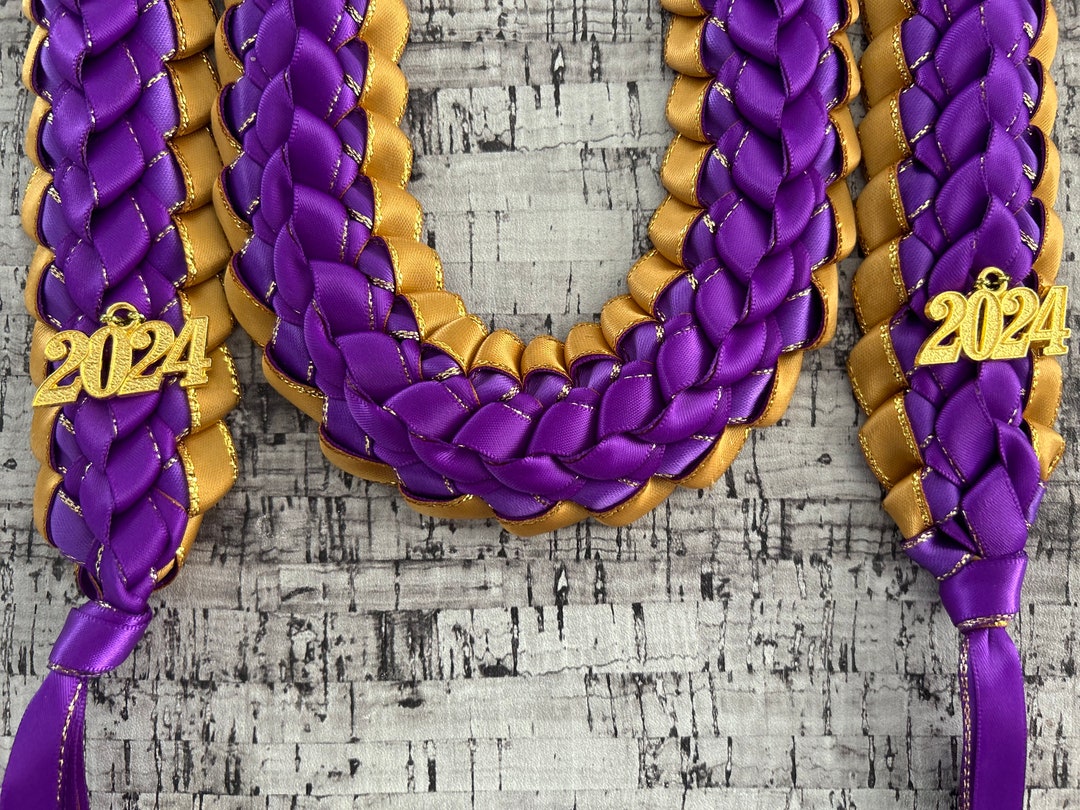 Graduation Stole Open Ended Lei Double Braided Purple / Purple Gold ...