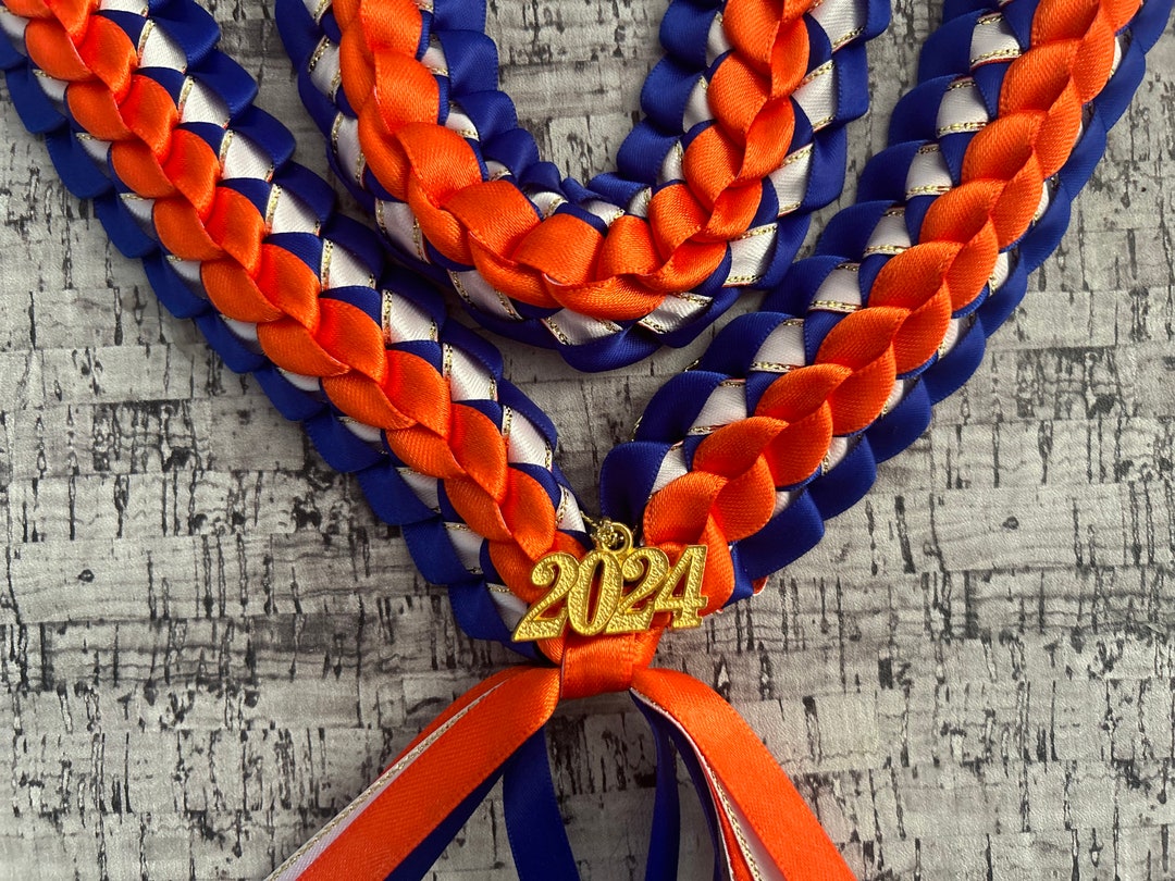 Graduation Lei Double Braided Ribbon Lei Blue / Orange / White Gold ...