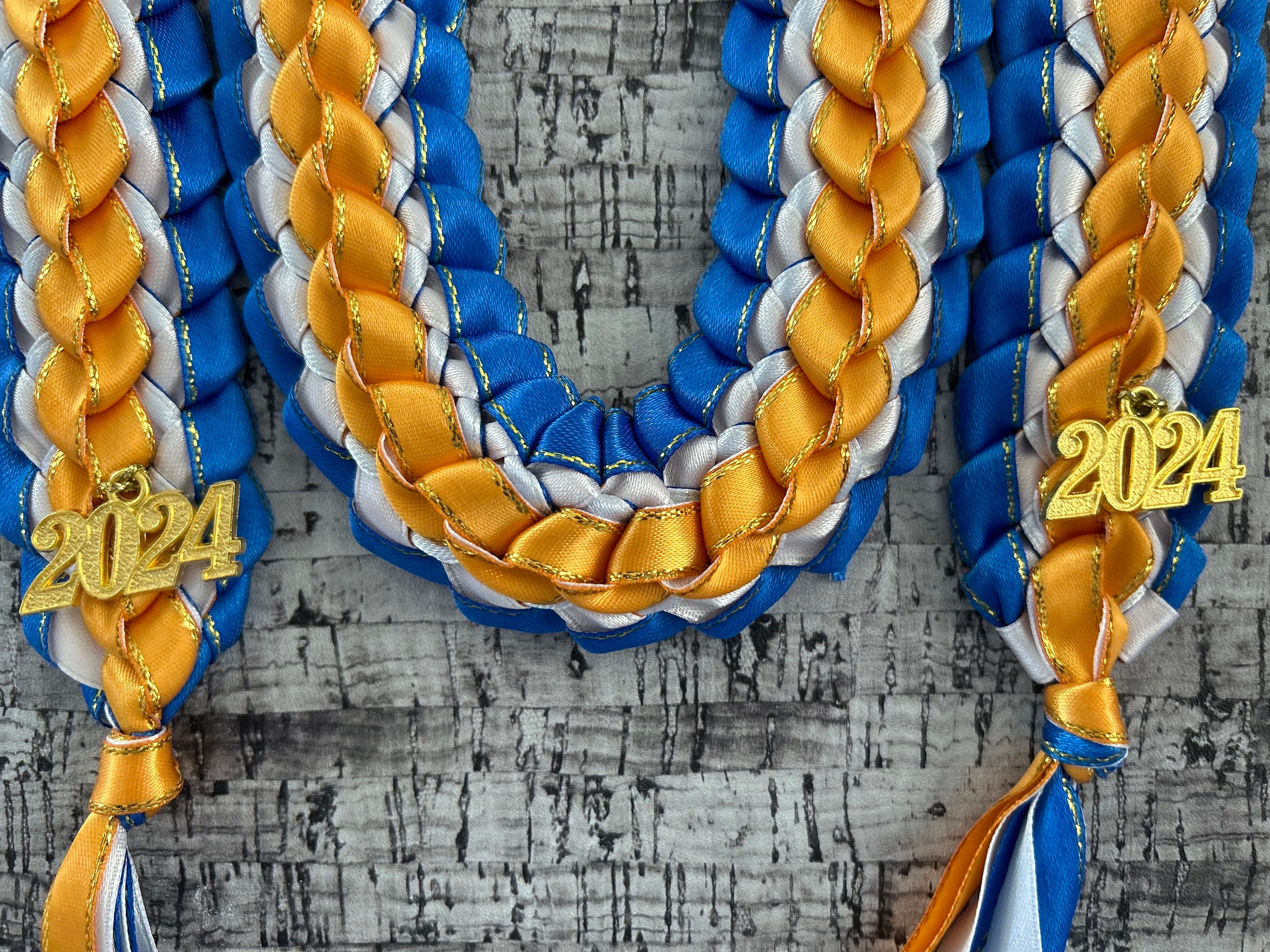 Graduation Stole Double Braided Ribbon Leis Blue / White Gold Edged ...