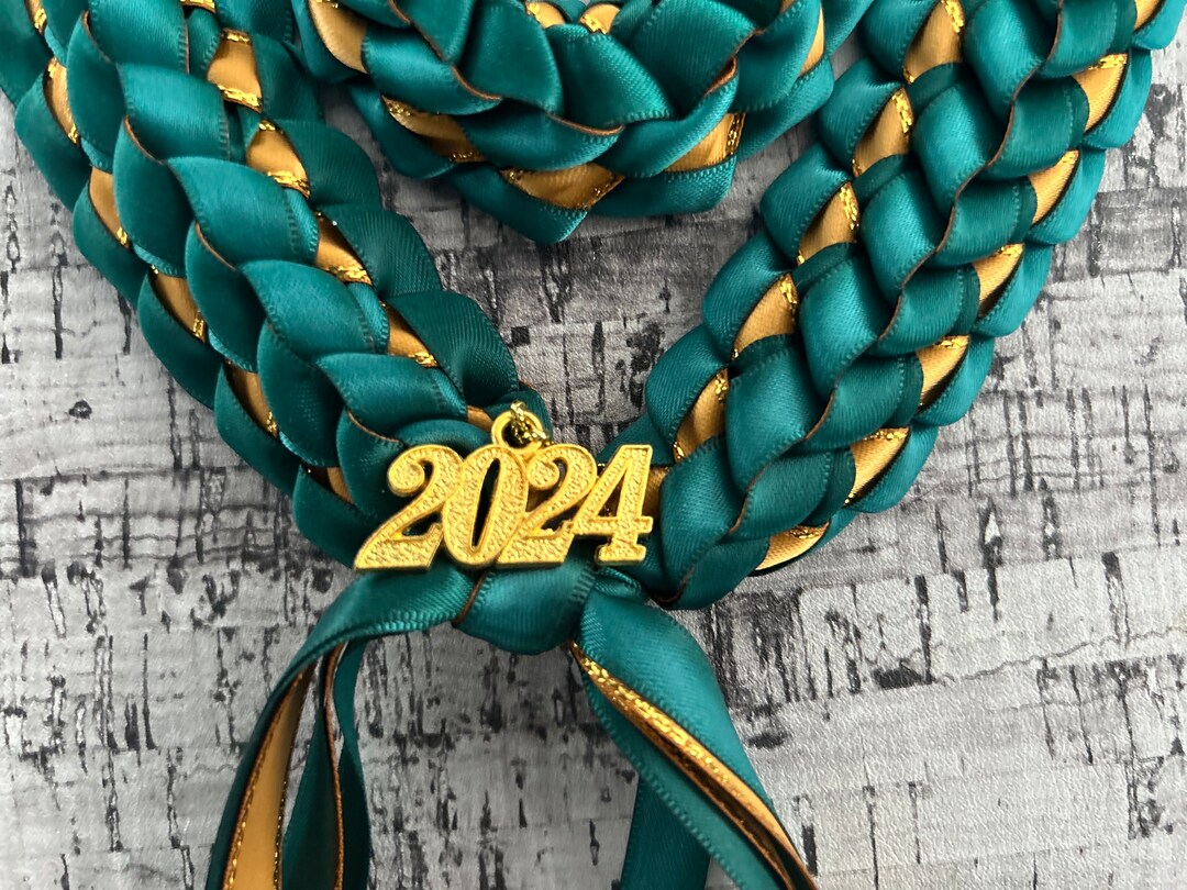 Graduation Double Braided Ribbon Lei Forrest Green / Gold Edged Ribbon ...