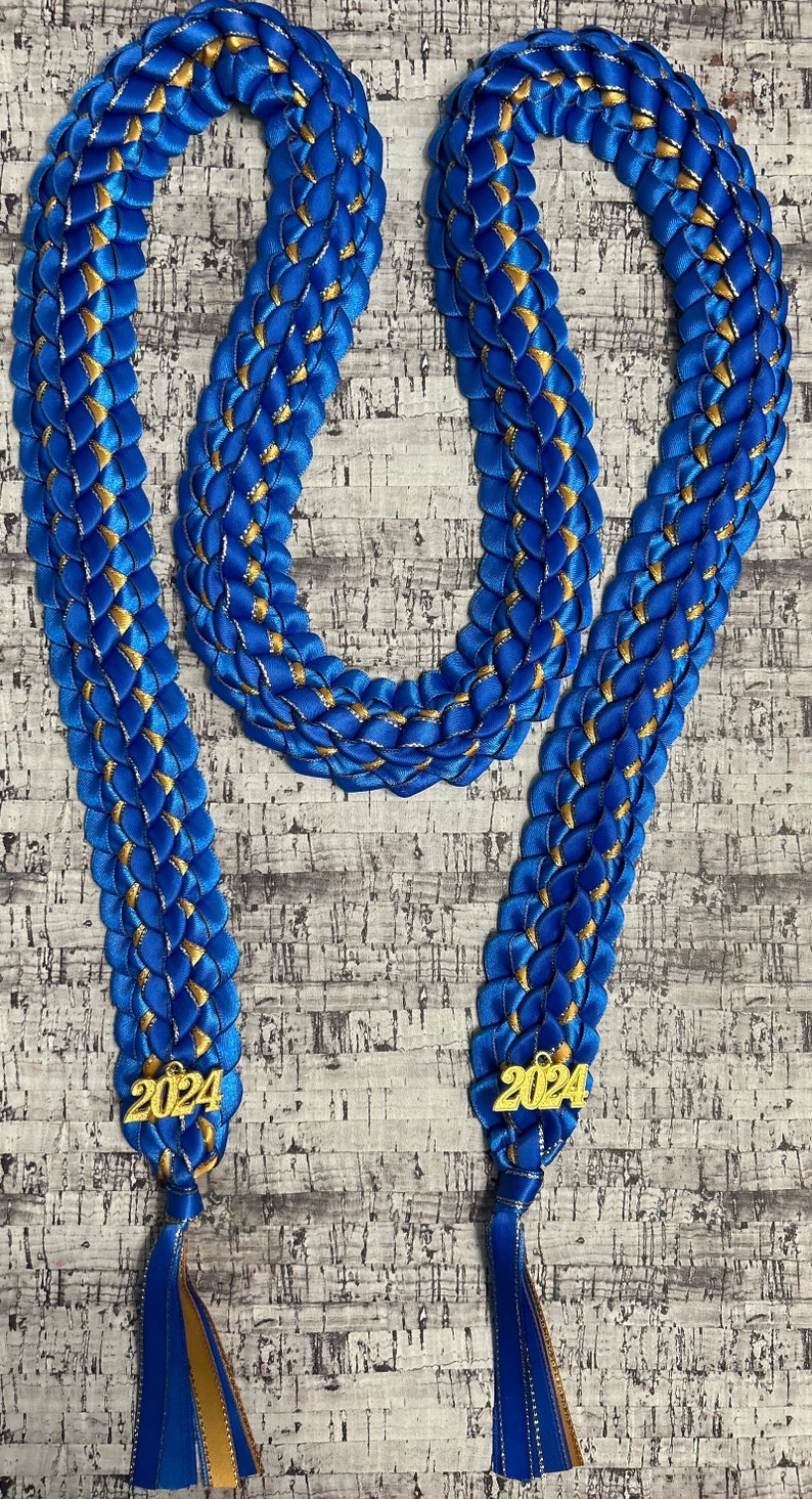 Graduation Stole Open Ended Lei Double Braided Blue/ Blue Gold Edged ...