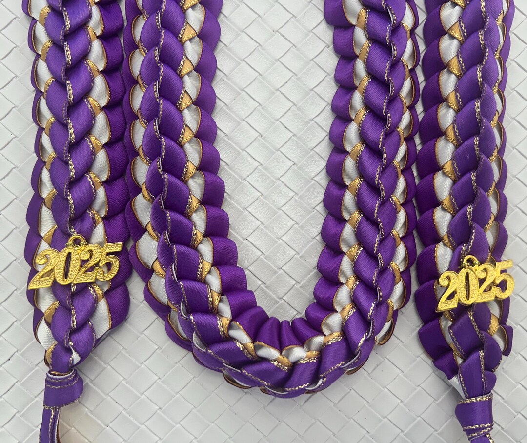 Graduation Stole Open Ended Lei Double Braided Purple / White Gold ...