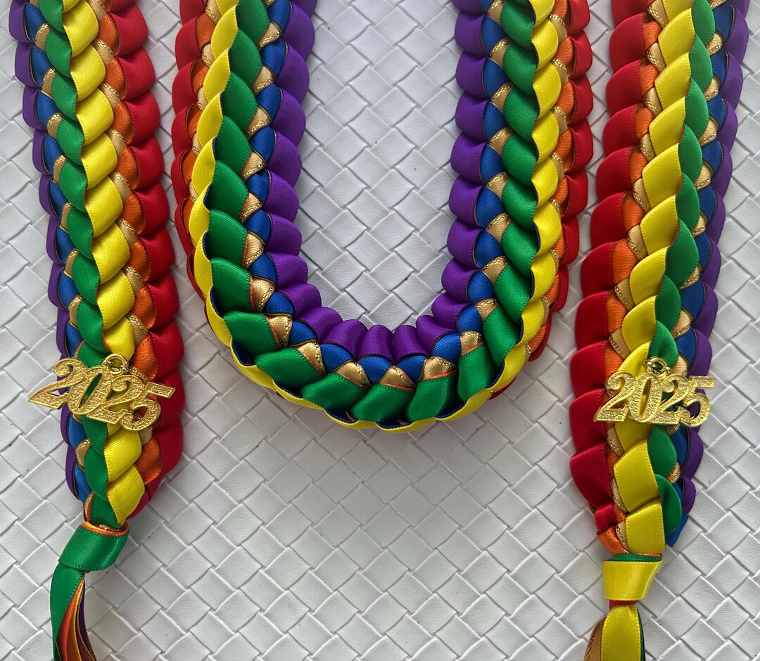 Rainbow Ribbon Graduation Lei: Double Braided Stole With Gold 2025 ...