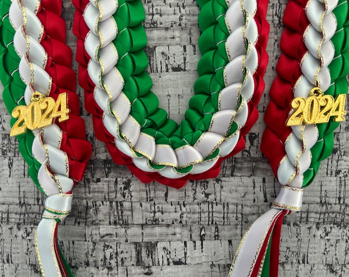 Graduation Lei Mexico Italian Inspired Hunter Green Red White Ribbon ...
