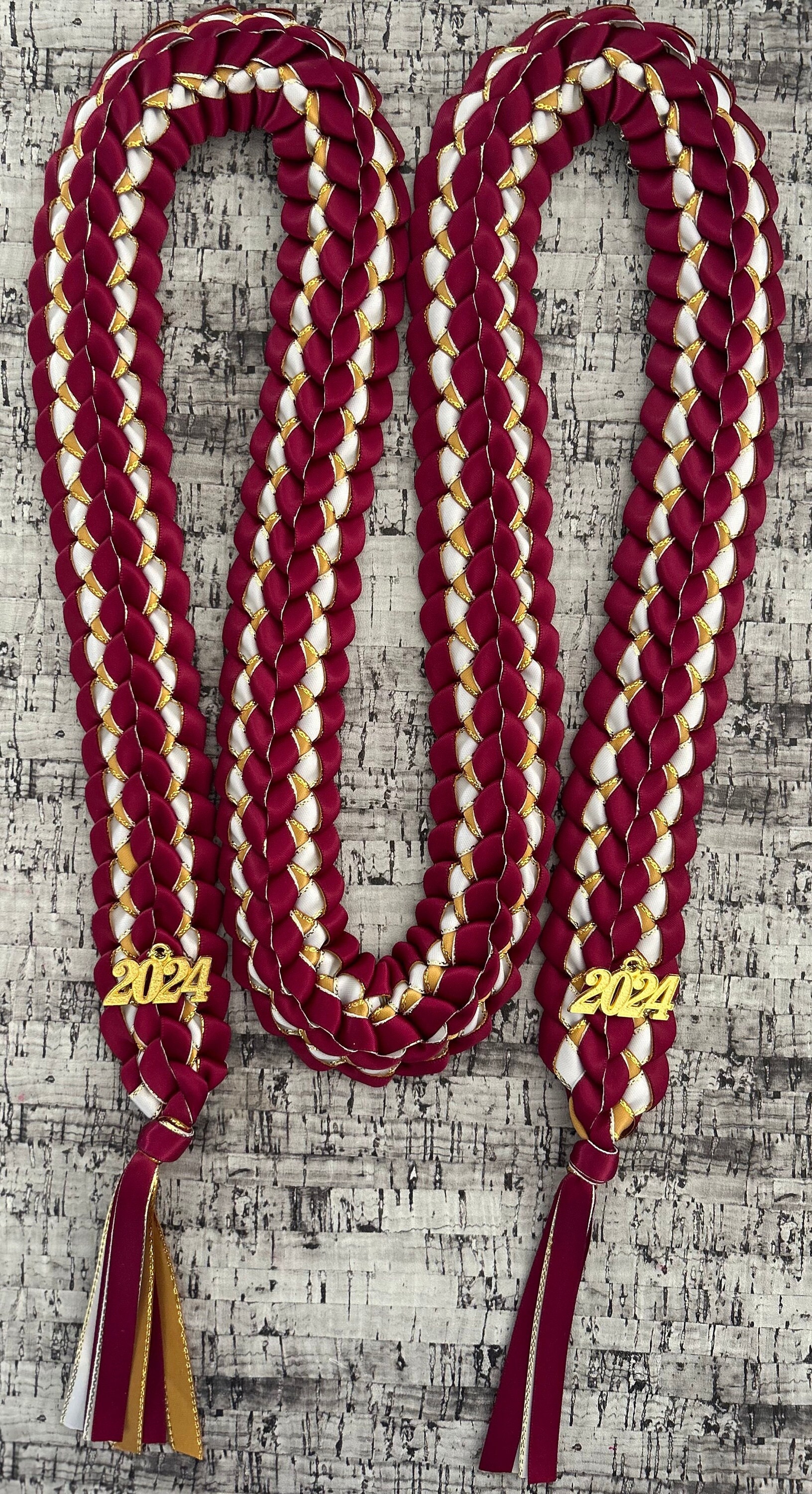 Graduation Stole Double Braided Ribbon Leis Burgundy / White Gold Edged ...