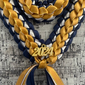 Graduation Lei Double Braided Ribbon Lei Navy / Gold Edged Ribbon ...