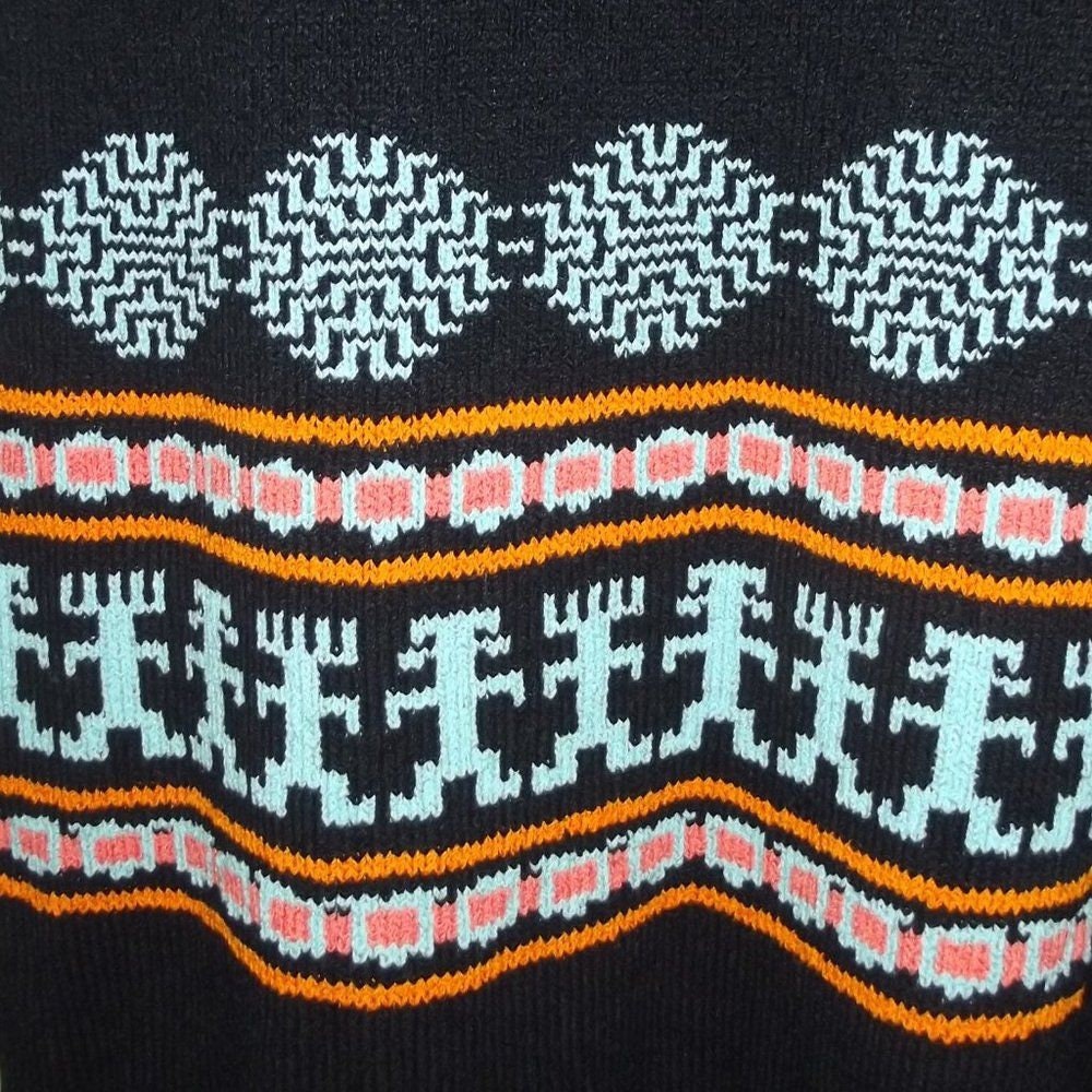 Vintage Knit Dress, S, Black, Colorful Aztek Pattern, Maxi, 3/4 Sleeve, Long - Etsy