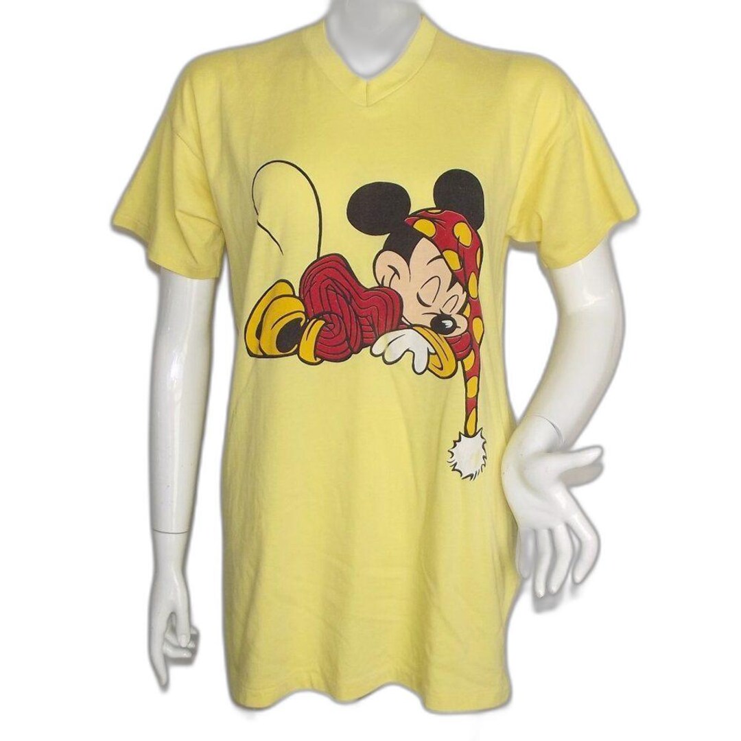 VINTAGE Mickey Mouse Nightgown, M/L, Yellow, Napping, Single Stitch ...