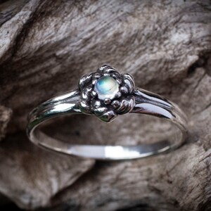 Rainbow Moonstone Ring | Moon Stone Ring | Silver Flower Ring ...