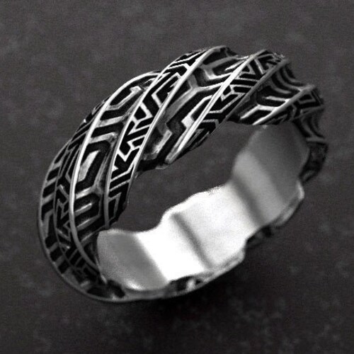 Geometric Sterling Silver Ring for Men Steampunk Ring Modern | Etsy