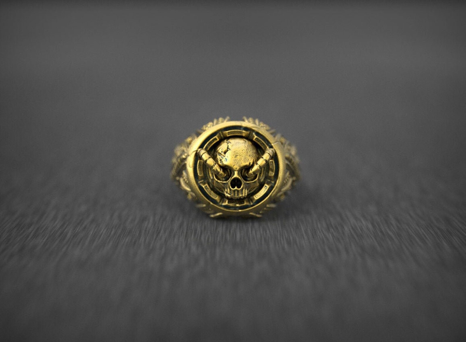 Gold Skull Ring 'biomech Skull' Mens Skull Ring - Etsy