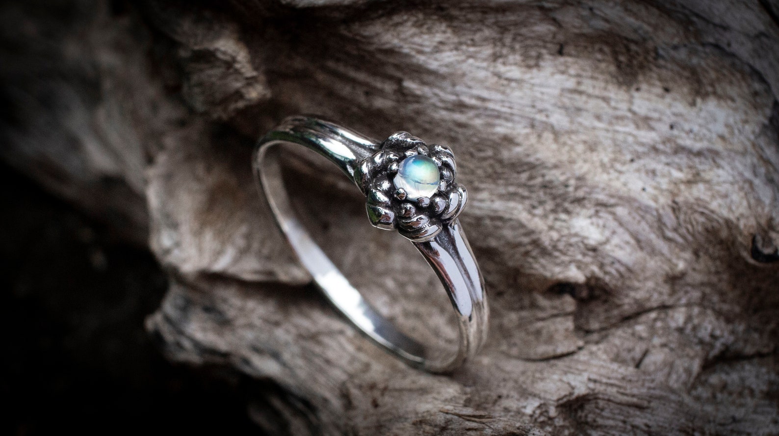Rainbow Moonstone Ring | Moon Stone Ring | Silver Flower Ring ...