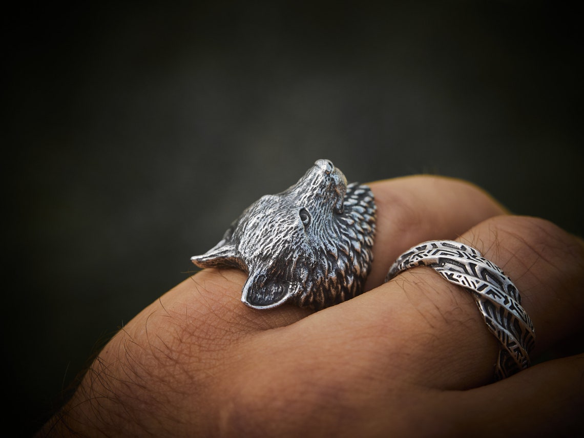 Wolf Head Men Ring Mens Silver Wolf Ring Men Wolf Jewelry - Etsy