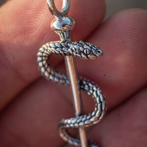 Silver Snake Pendant Rod of Asclepius Asclepius Pendant - Etsy