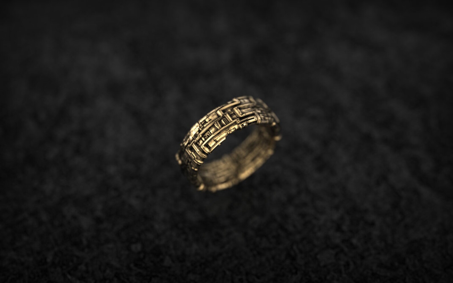 Solid Gold Geometric Ring: Cyberpunk Textured Band - Etsy