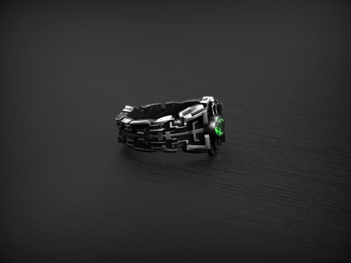 Geek Engagement Ring for Men Futuristic Mens Silver Ring | Etsy