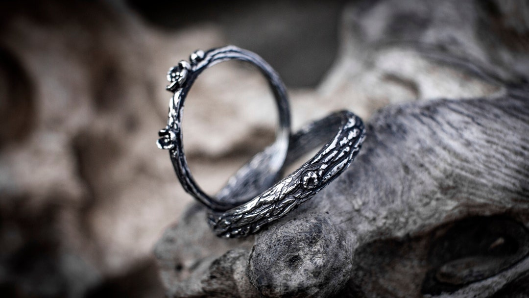 Tree Bark Bands | Silver Wedding Bands Set | Tree Rings Set | Nature ...