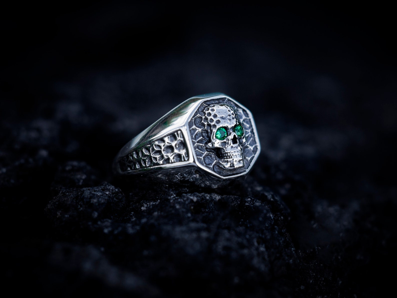 Silver Skull Signet Ring Hexagon Skull Ring Signet Ring Men | Etsy