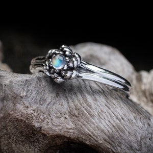 Rainbow Moonstone Ring | Moon Stone Ring | Silver Flower Ring ...