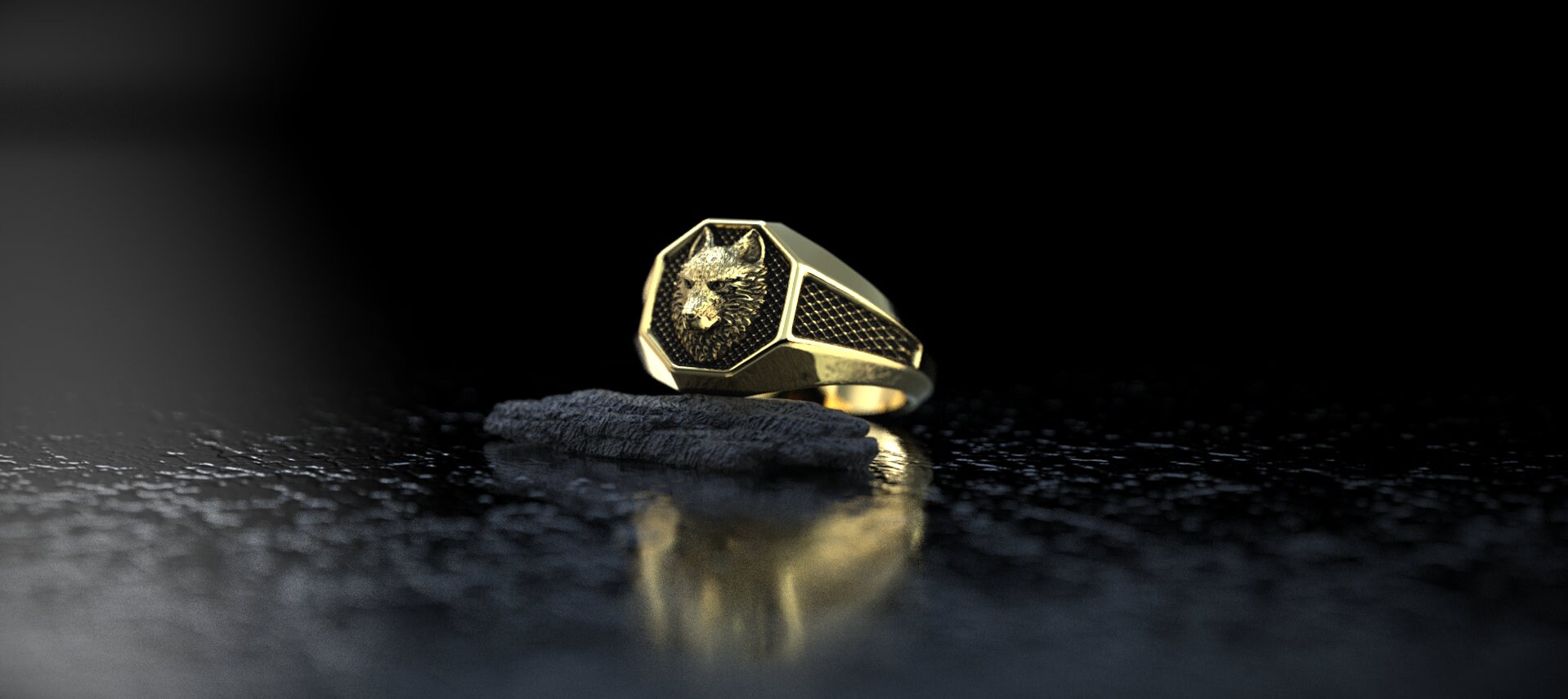 Solid Gold Wolf Ring | Gold Signet Ring for Men | Gold Wolf Ring Men ...