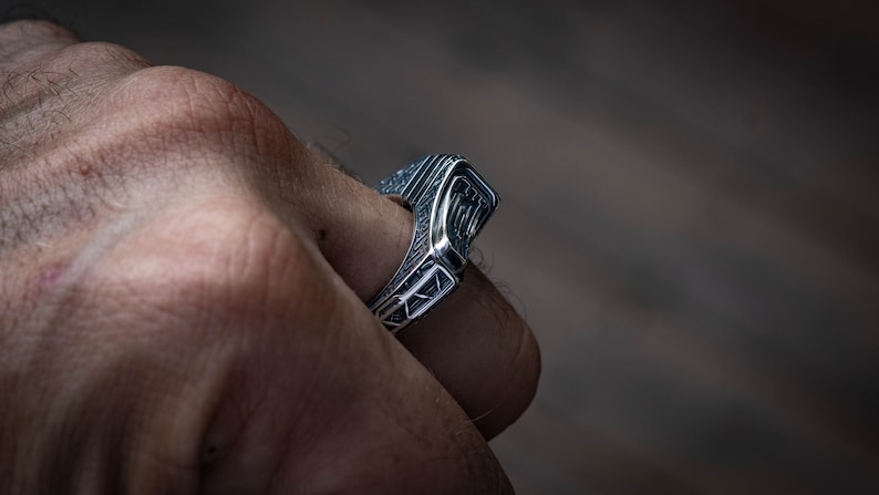 Geometric Ring Signet Ring Men Cyberpunk Clothing - Etsy