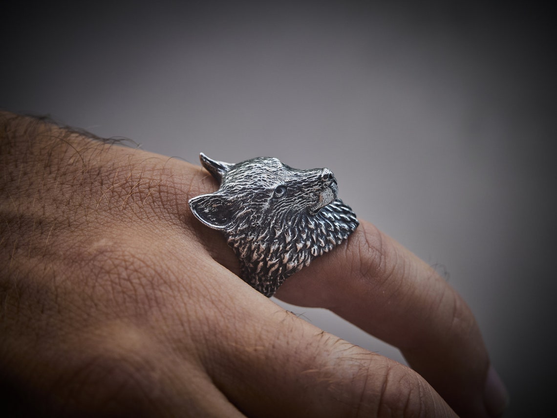 Wolf Head Men Ring Mens Silver Wolf Ring Men Wolf Jewelry - Etsy