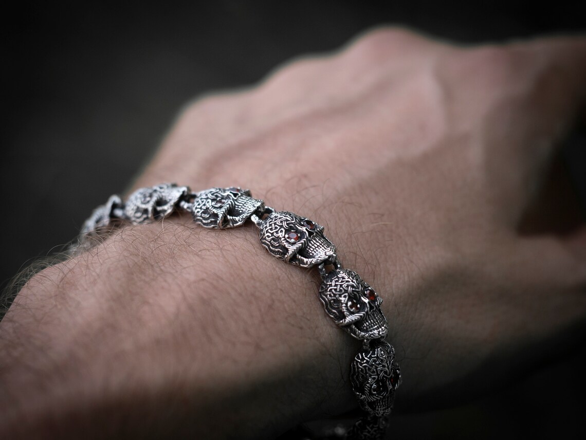 Silver Skull Bracelet | Skull Cuff Bracelet for Men | Halloween Jewelry ...