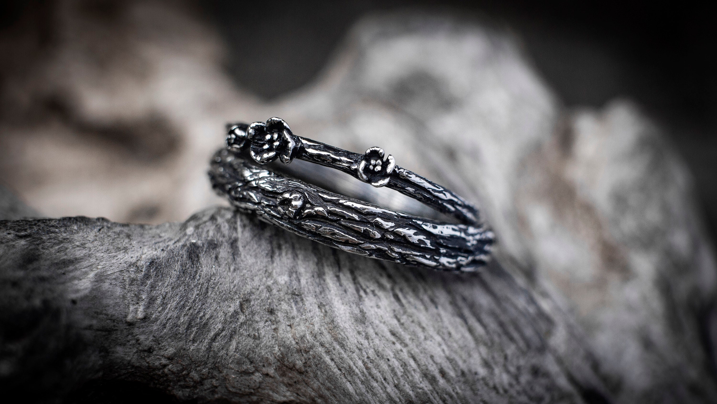 Tree Bark Bands | Silver Wedding Bands Set | Tree Rings Set | Nature ...