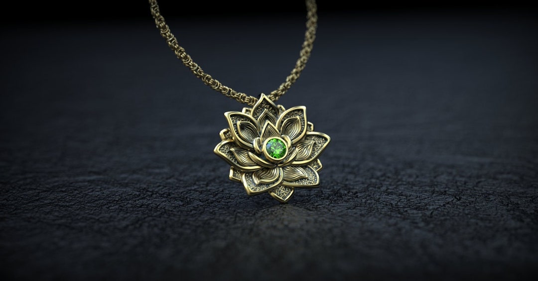 Lotus Flower Pendant 14k Gold Lotus Pendant Gold Flower - Etsy