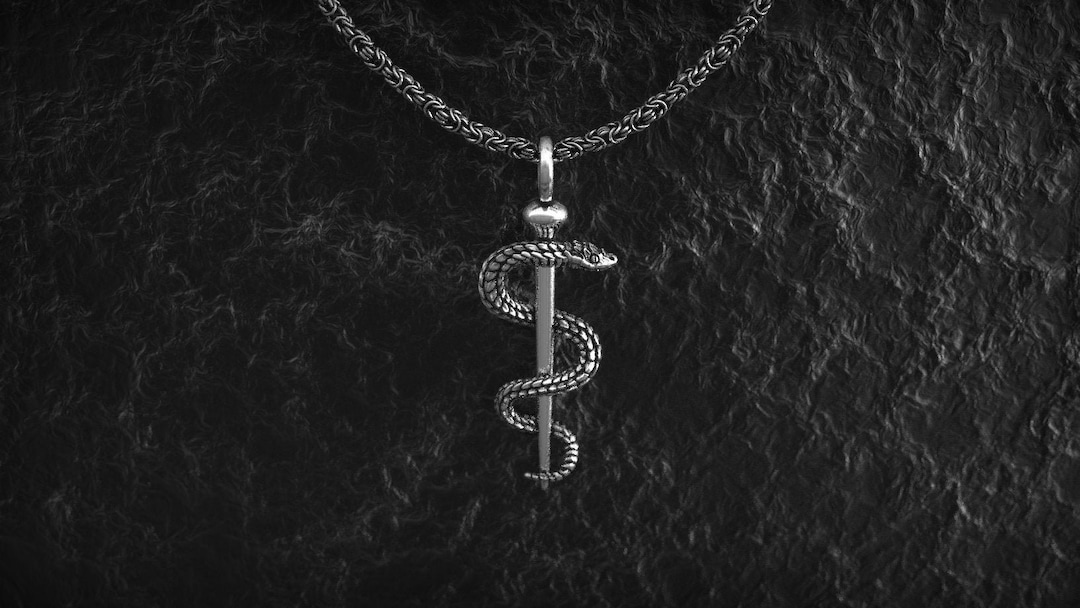 Silver Snake Pendant Rod of Asclepius Asclepius Pendant - Etsy