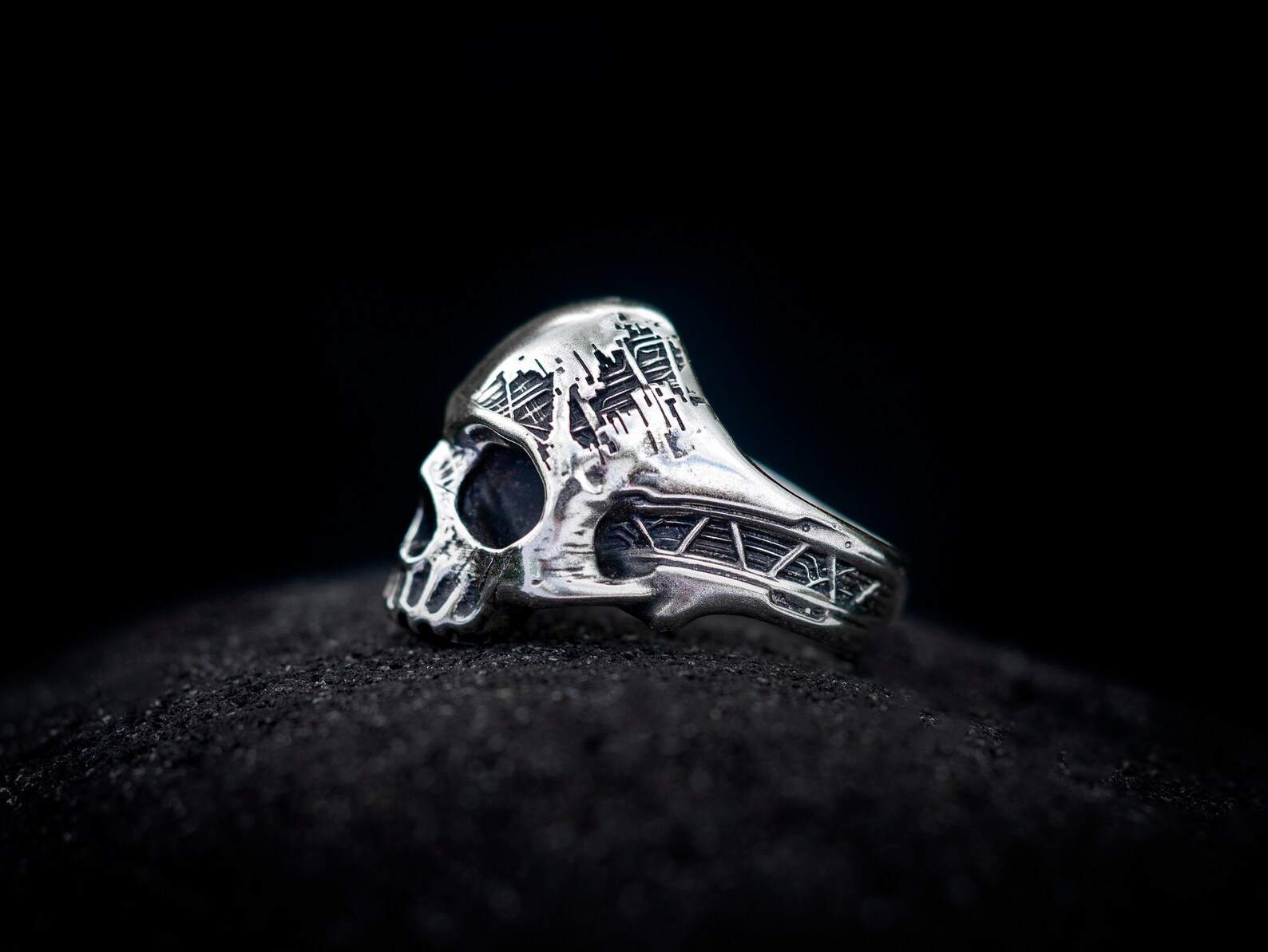 Men's Silver Skull Ring | Cyborg Biomech Design | Unique Statement ...