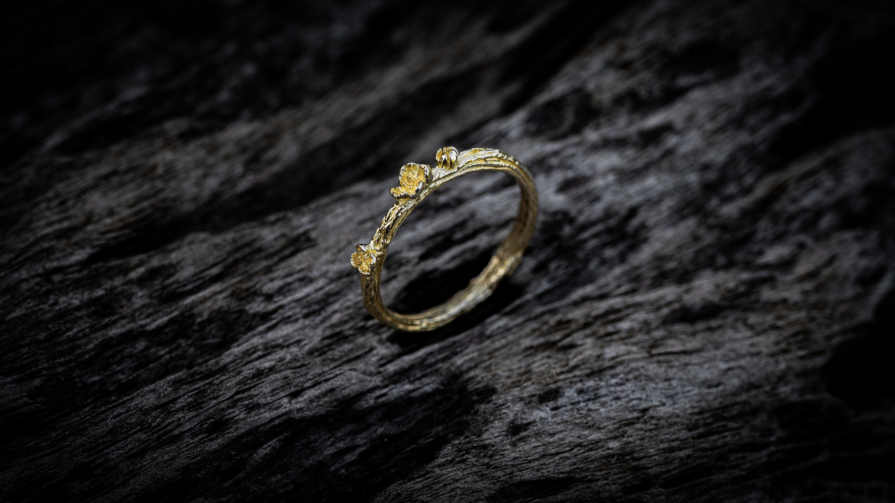 14K Gold Tree Bark Bands | White Gold Tree Wedding Rings Set | Nature ...