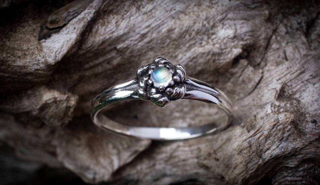 Rainbow Moonstone Ring | Moon Stone Ring | Silver Flower Ring ...