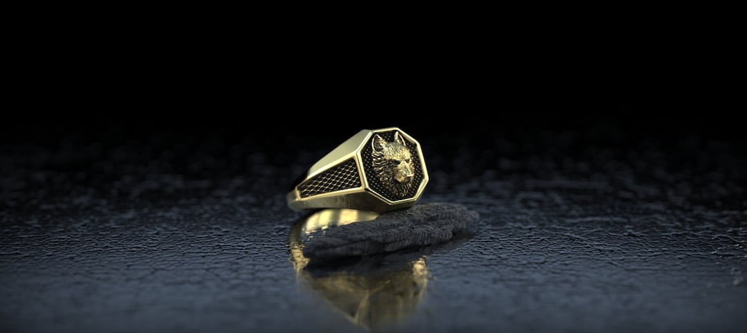 Solid Gold Wolf Ring | Gold Signet Ring for Men | Gold Wolf Ring Men ...